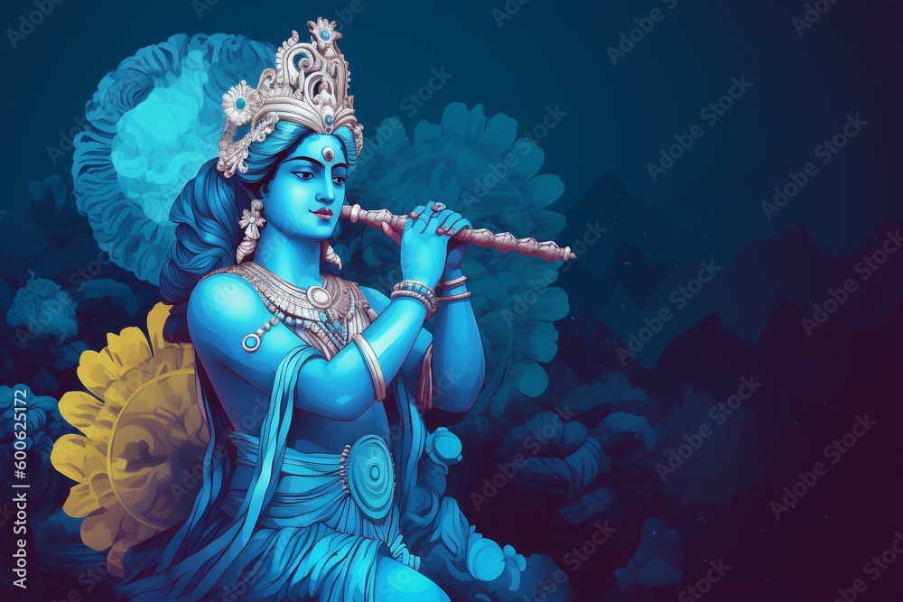 Culture and religious concept. God Krishna sculpture. Blue colored ...