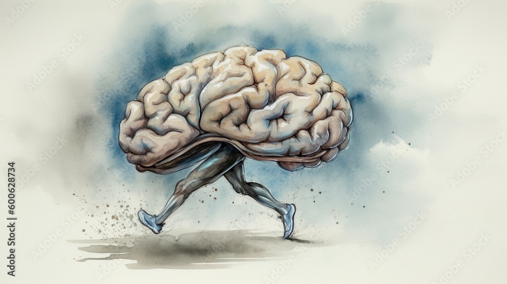 A human brain with legs running and jogging, metaphor for the idea of ...