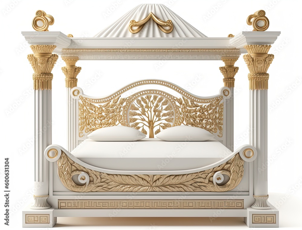 Luxury classic greek bed isolated on white background. Generative ai ...