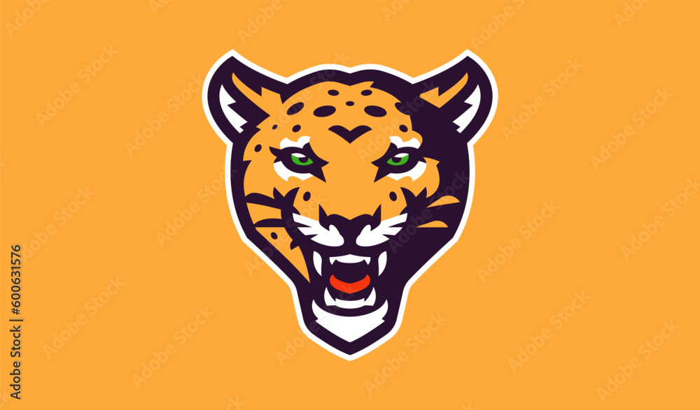 Leopard mascot logo. Wild animal head logo with grin. Badge, sticker of ...