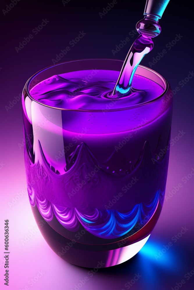 Cup of codeine, purple liquid in cup glowing, fantasy, dramatic ...