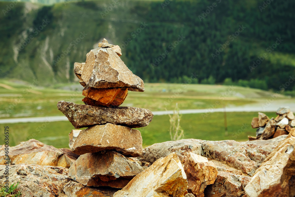 Ritual stone pyramids in Altai mountains, Siberia. Rocky cairns ...