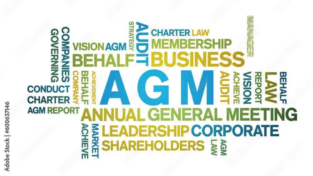 AGM - Annual General Meeting acronym animated tag word cloud;text ...