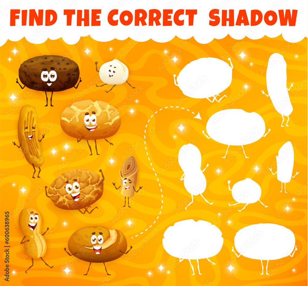 Find the correct shadow. Cartoon bakery, pastry and bread characters ...