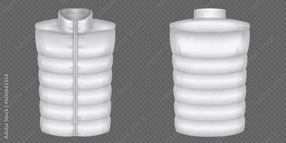 3d puffer warm vest vector mockup. Isolated white winter waistcoat on ...