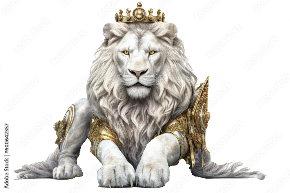 The Royal White lion with luxury dress costume. Close up Portrait King ...