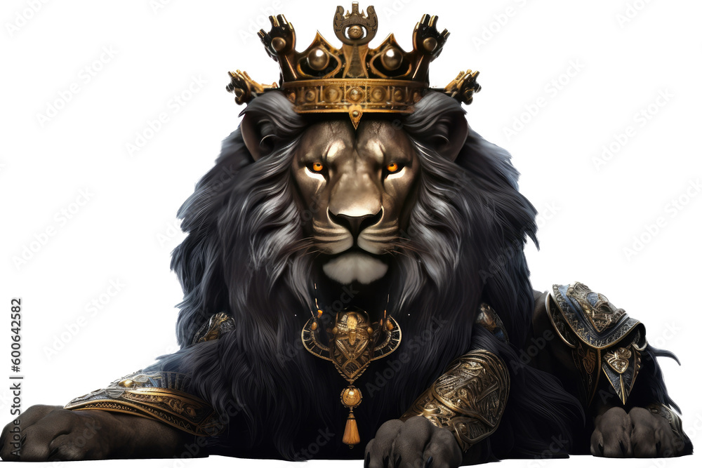 The Royal Black lion with luxury dress costume. Close up Portrait King ...