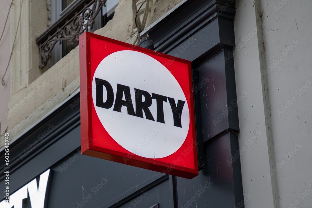 Darty logo text and brand sign entrance shop electronic retail french ...