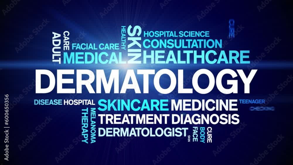 Dermatology animated tag word cloud;text design animation kinetic ...