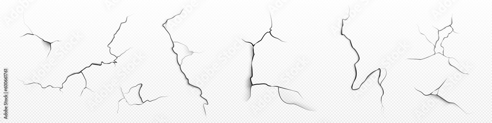 Paint wall crack effect vector set on transparent background. Isolated ...