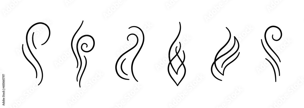 Doodle smoke icons set. Water steam symbols. Hand drawn hot vapors ...