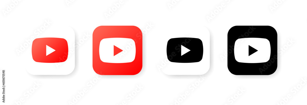 YouTube. Different styles, color, YouTube logo. Vector icons. Stock ...