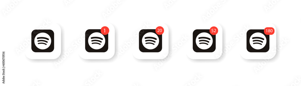 Spotify notifications. Silhouette, black, spotify logo. Vector icons ...