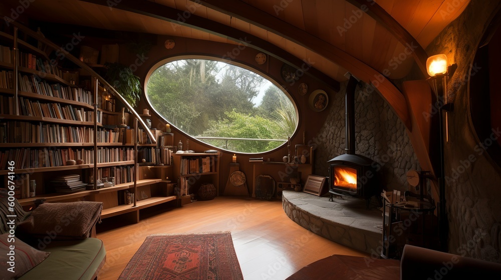 Comfy and cozy wooden hobbit house interior with timber-frame ,AI ...