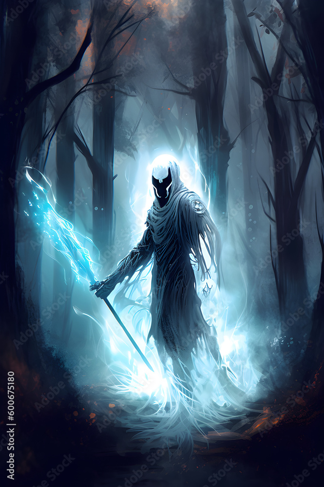 ghost soldier hold crystal sword spirit warrior in ghost forest full ...