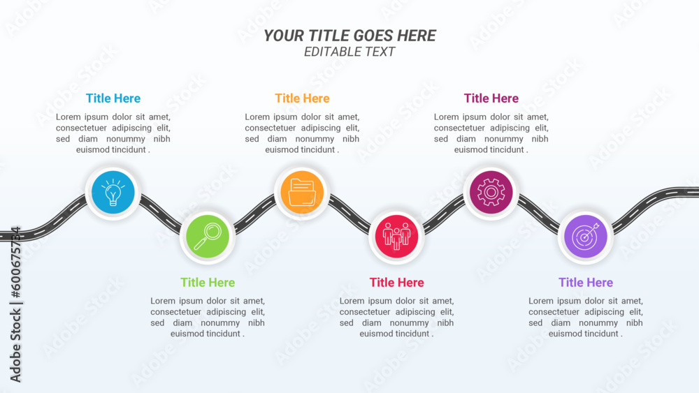 Road Timeline Infographic with Editable Text, Six Steps, and Thin Icons ...