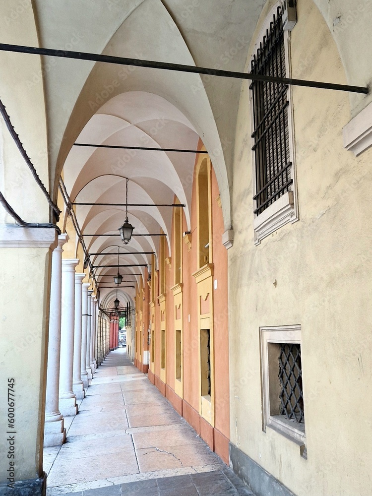 Old portico in Modena, Emilia-Romagna, Italy, Europe - pillars and ...
