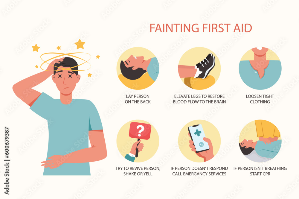 Fainting first aid medical examination concept with people scene in the ...