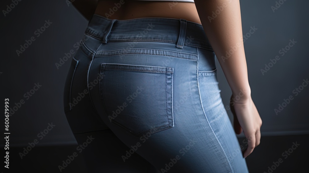 close up beautiful fit healthy woman back view bottom wearing denim ...