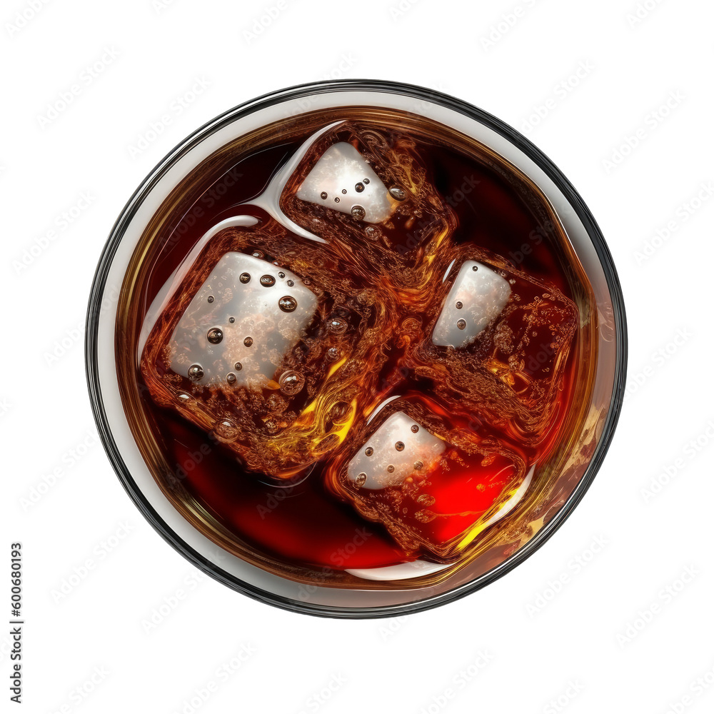Top view of glass of Coca-Cola on isolated background, Coca-Cola with ...