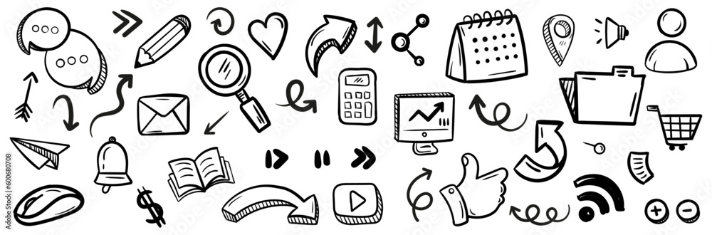 Set of handmade objects, illustrations and symbols - Isolated elements ...