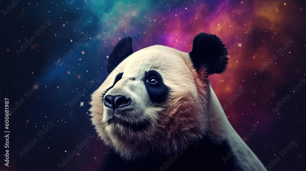euphoria dreamy aura atmosphere, collage illustration style of a panda ...