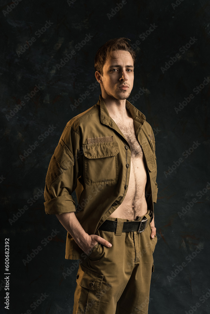 army, male portrait, dark background, blurred background, uniform ...