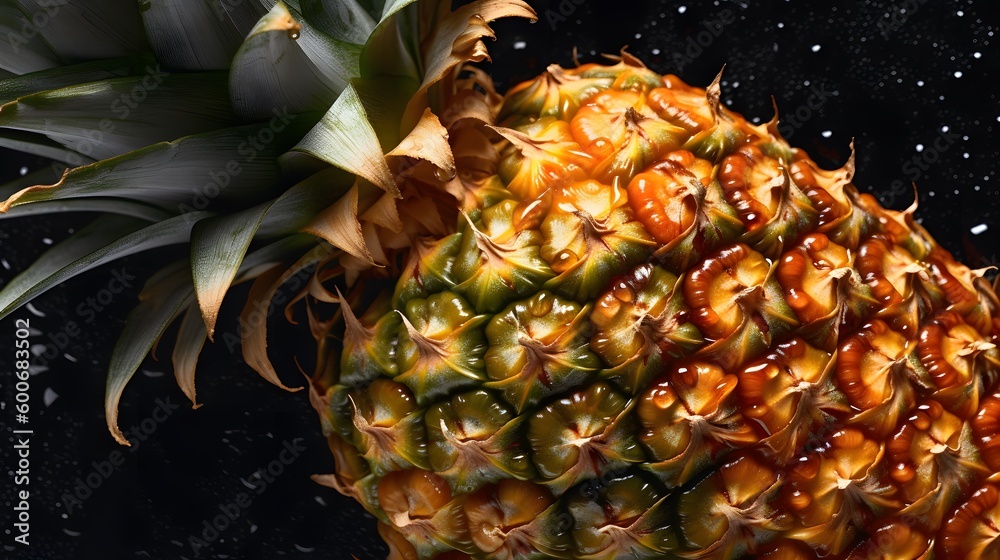 Fresh cut Pineapple seamless background, adorned with glistening ...