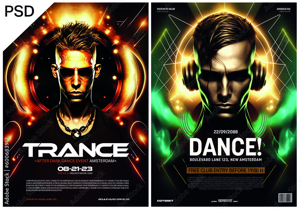 Dance music event flyer generative ai background Stock Template | Adobe ...