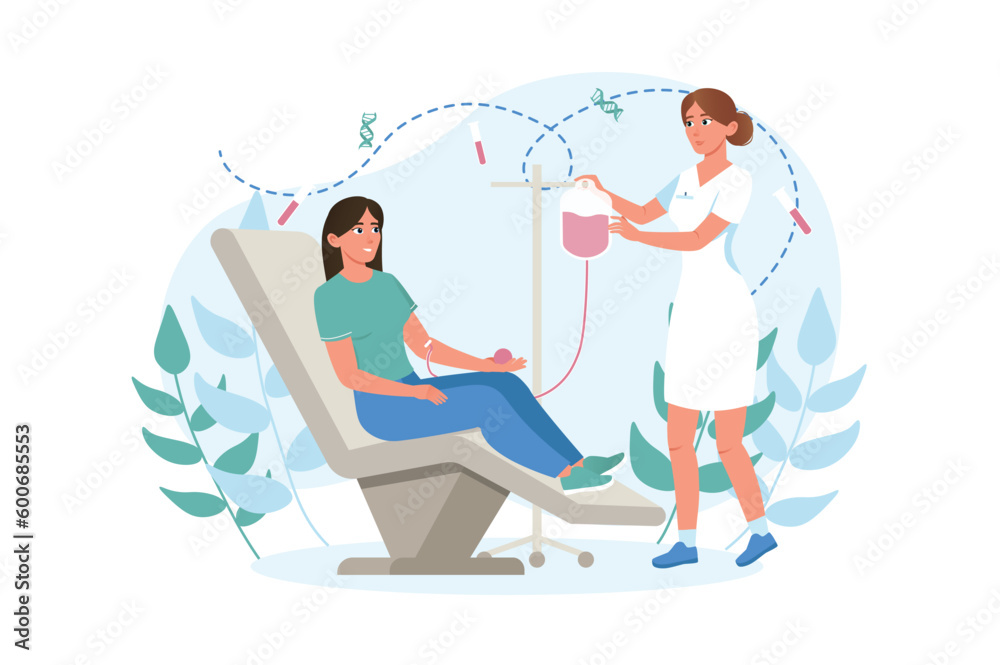 Blood transfusion medicine concept with people scene in the flat ...