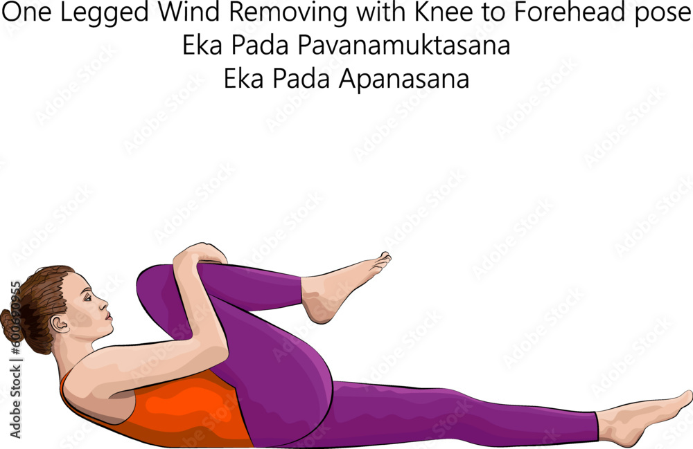 Young woman practicing yoga exercise, doing One Legged Wind Removing ...
