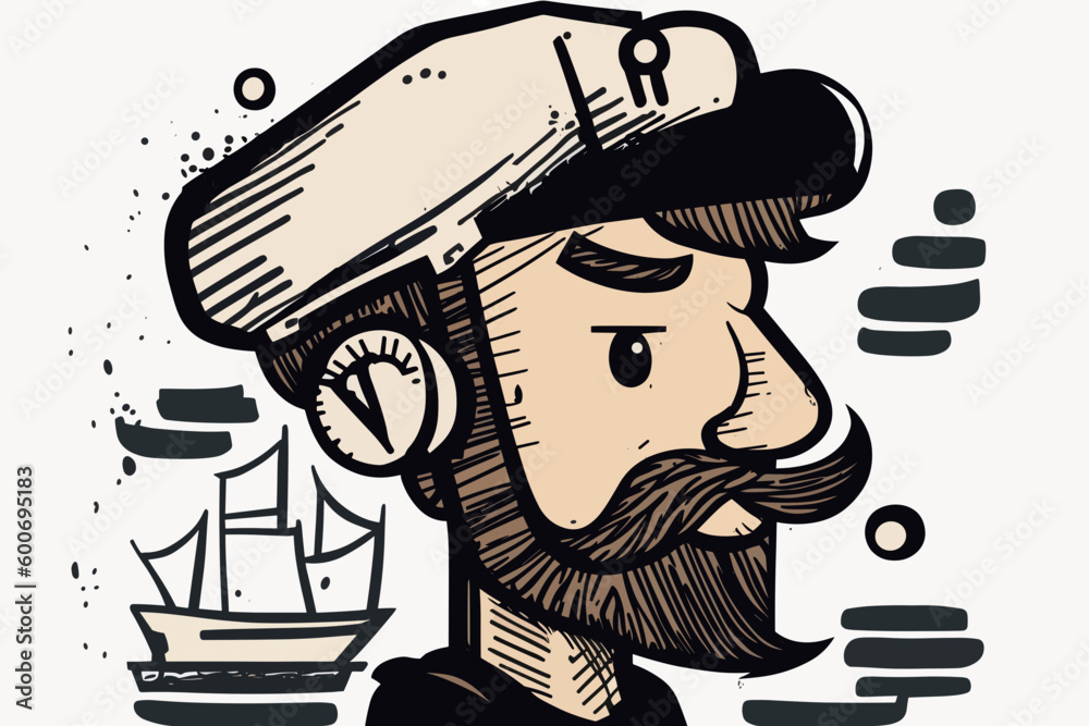 Doodle inspired Deckhand, cartoon sticker, sketch, vector, Illustration ...