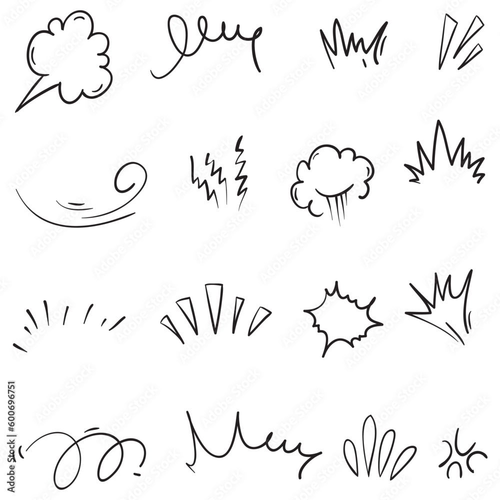 Vector set of hand-drawn cute cartoony expression sign doodle line ...