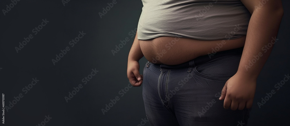 Overweight man's belly,fat man has excess fat, he is dieting and losing ...