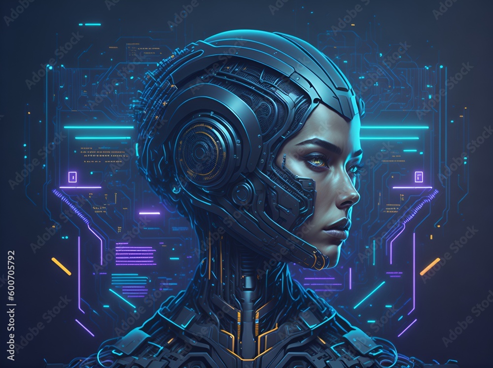 Cyber Robot illustration of the future technology Generative AI ...