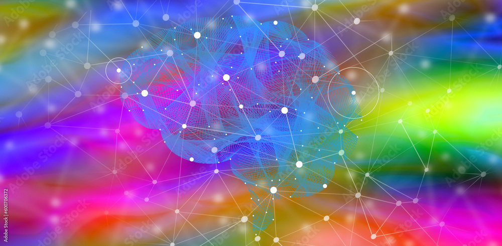 Brain graphic, colorful connectivity and digital graphic of cyber ...
