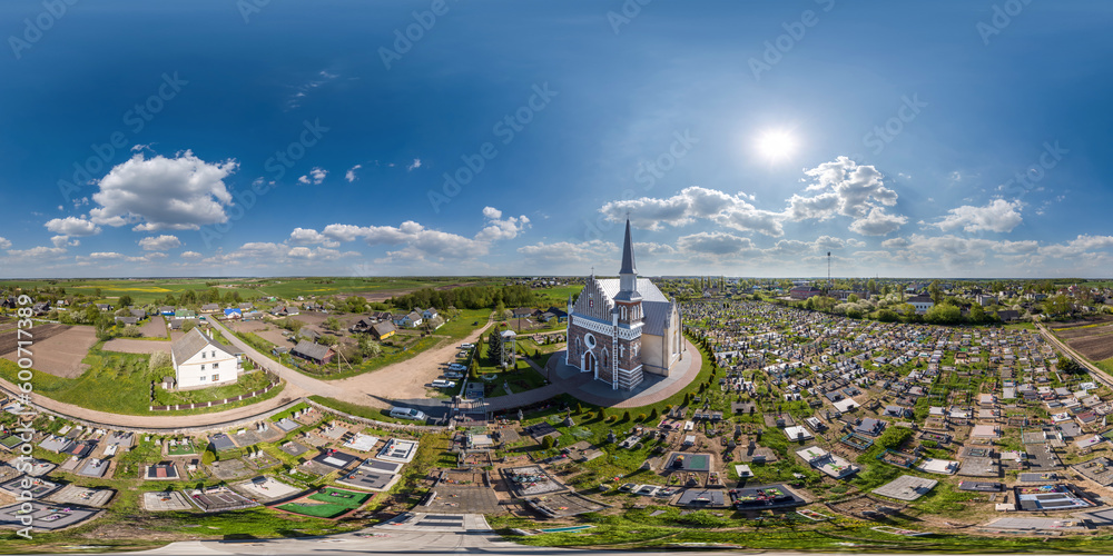 full hdri 360 panorama aerial view of neo gothic catholic church in ...