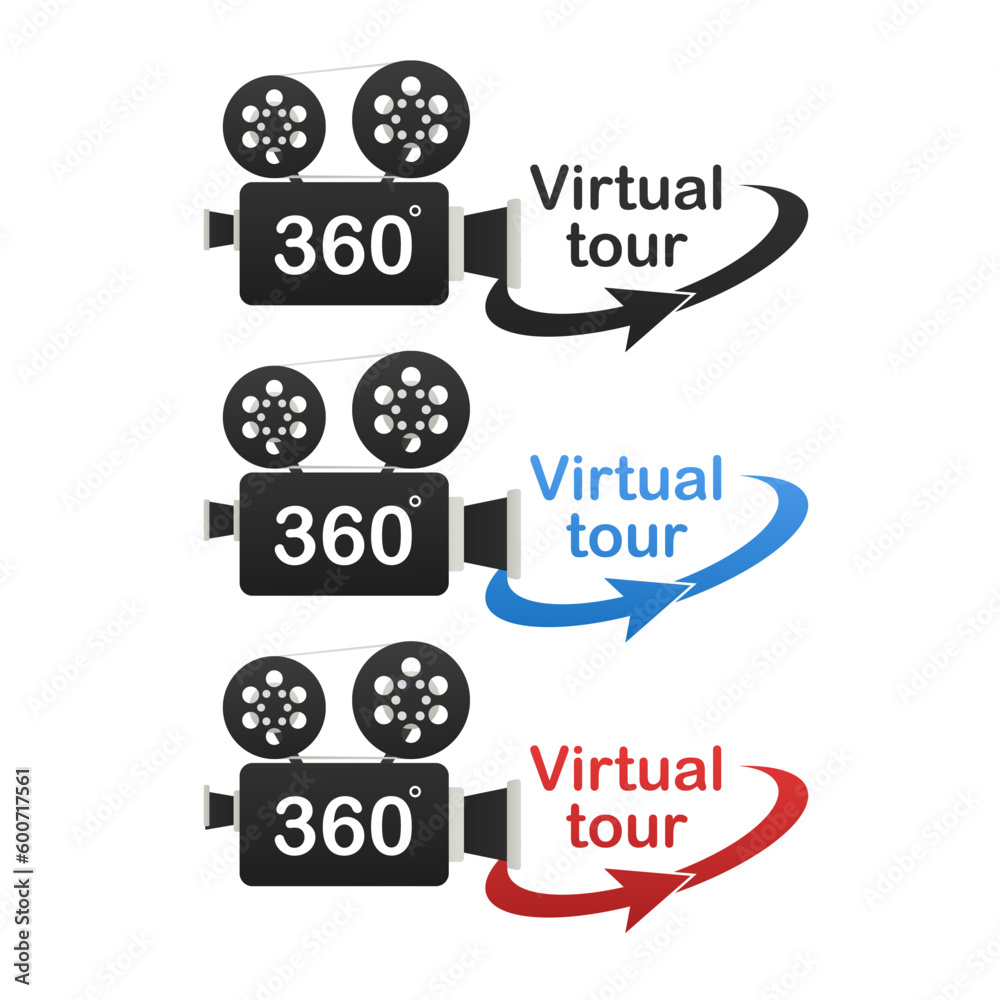 Vetor de Symbols for virtual tour, oval labels with arrow, with symbol ...