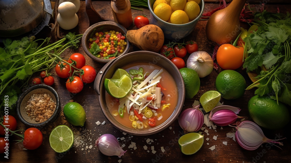 Generative AI image of Tortilla soup, a traditional Mexican soup that ...