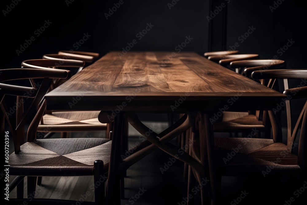 Wooden dining table with chairs. , .highly detailed, cinematic shot ...