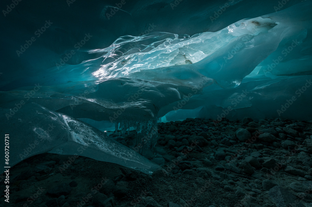 magical blue ice structures in a glacier cave in the Swiss Alps Stock ...