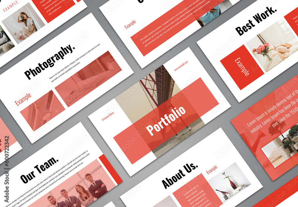 Portfolio Business Presentation Layout with Red Colors Accent Stock ...
