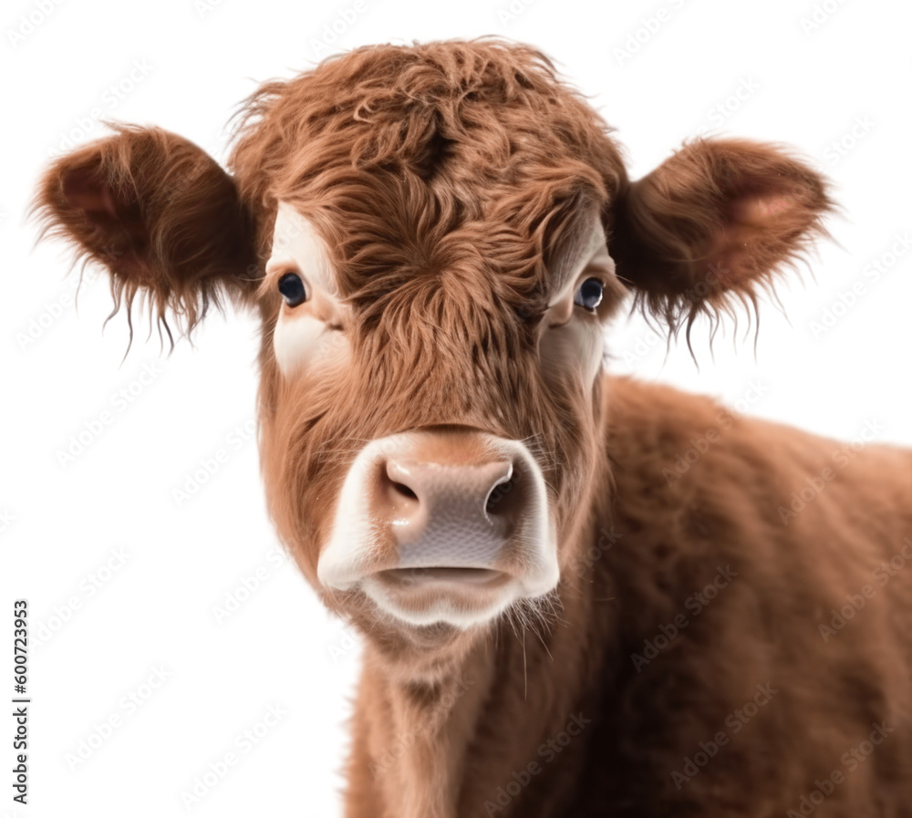 Full face of a small calf. Isolated on a transparent background. KI ...