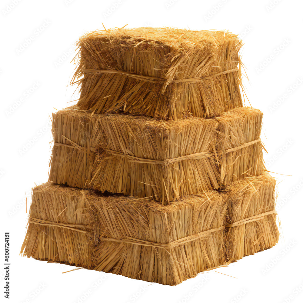 A stack of hay. Hay stacked in cubes. Isolated on a transparent ...