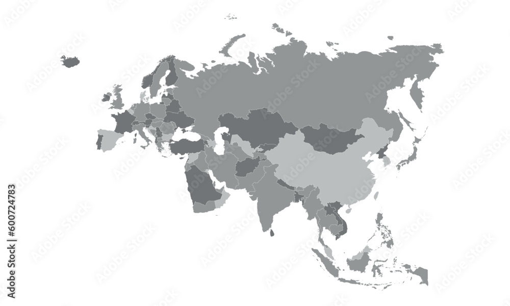 Eurasia map with countries isolated on a white background. Eurasia map ...