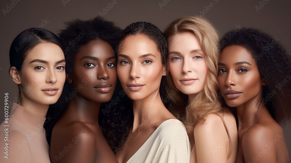 A diverse group of beautiful women with natural beauty and glowing ...