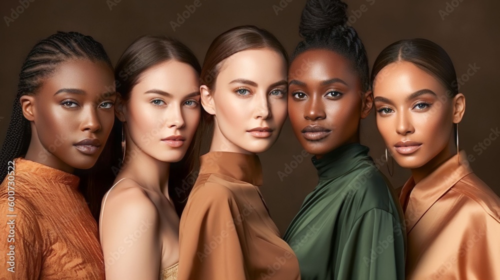 A diverse group of beautiful women with natural beauty and glowing ...