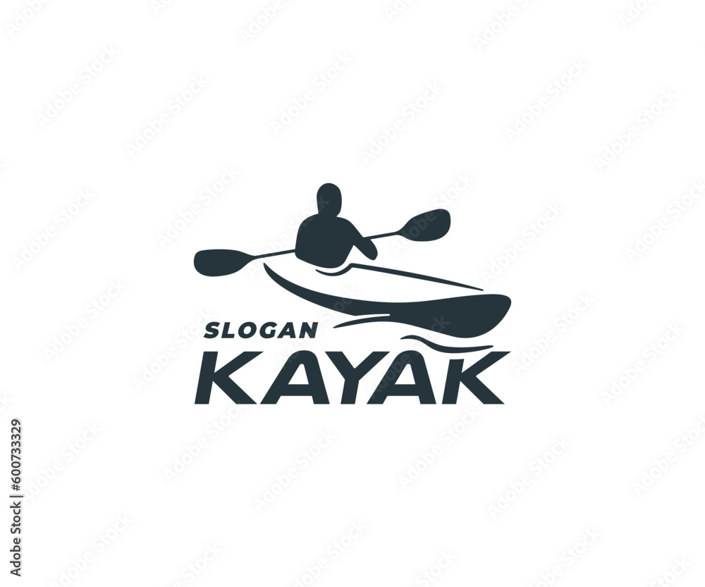 Kayaker man travelling by kayak on the river logo design. People in a ...
