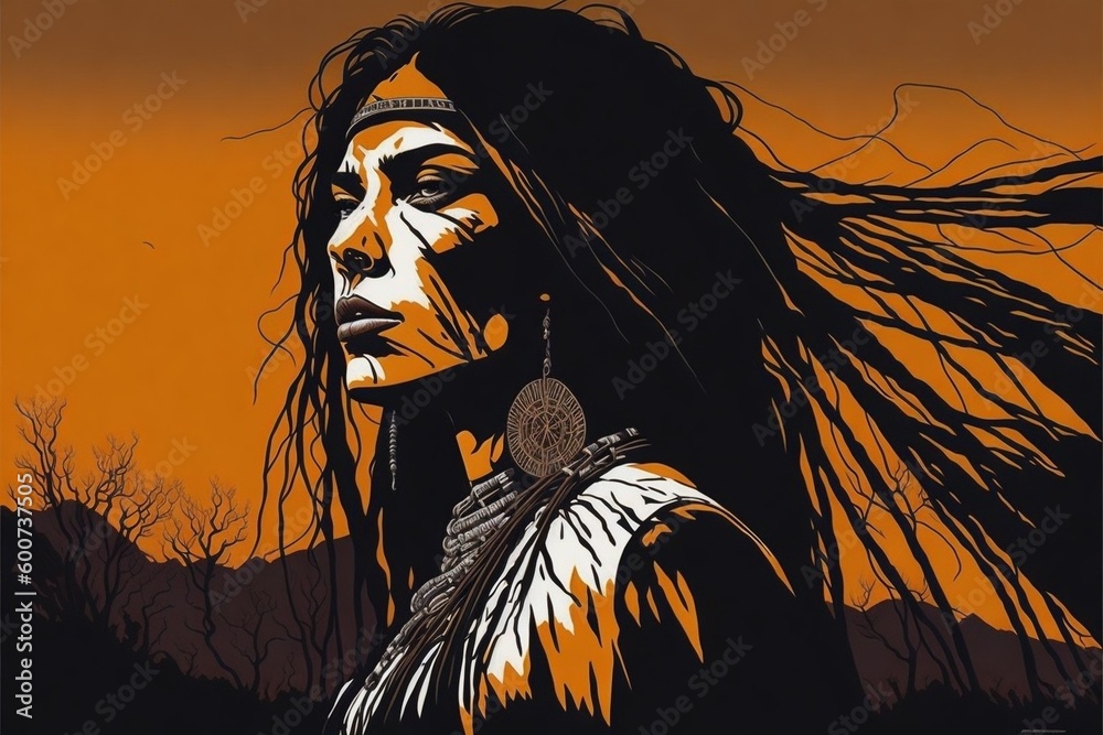 beautiful art of native american indian woman poster Stock Illustration ...