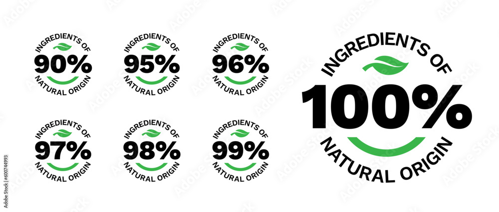 100% ingredients of natural origin vector logo icon badge concept Stock ...
